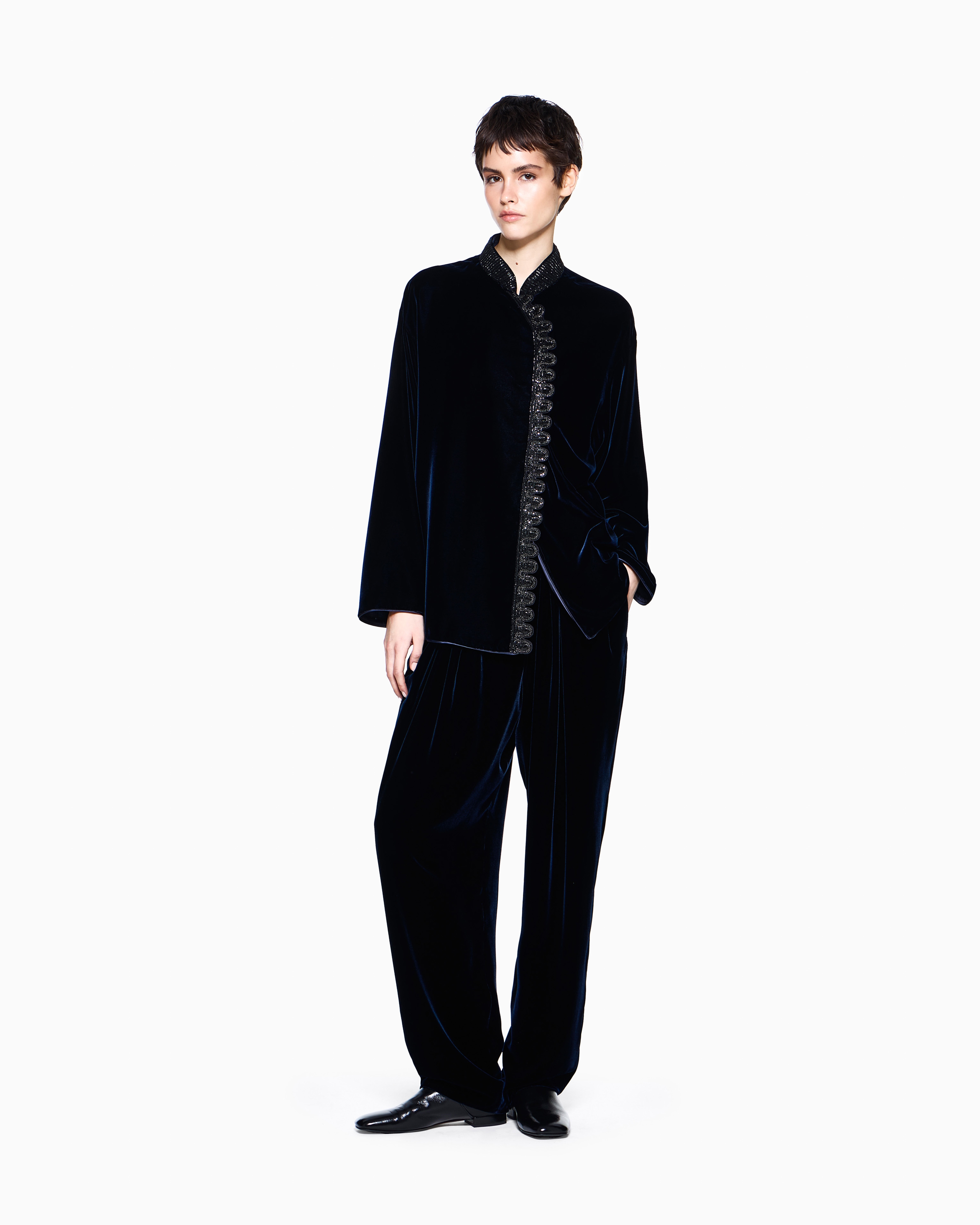 GIORGIO ARMANI Giorgio Armani Silk Velvet Pleated Trousers
